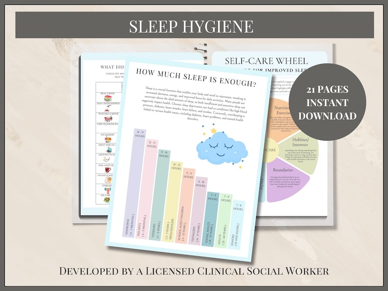 Sleep Hygiene Worksheets, Sleep Journal, Therapy Office Decor, Self ...