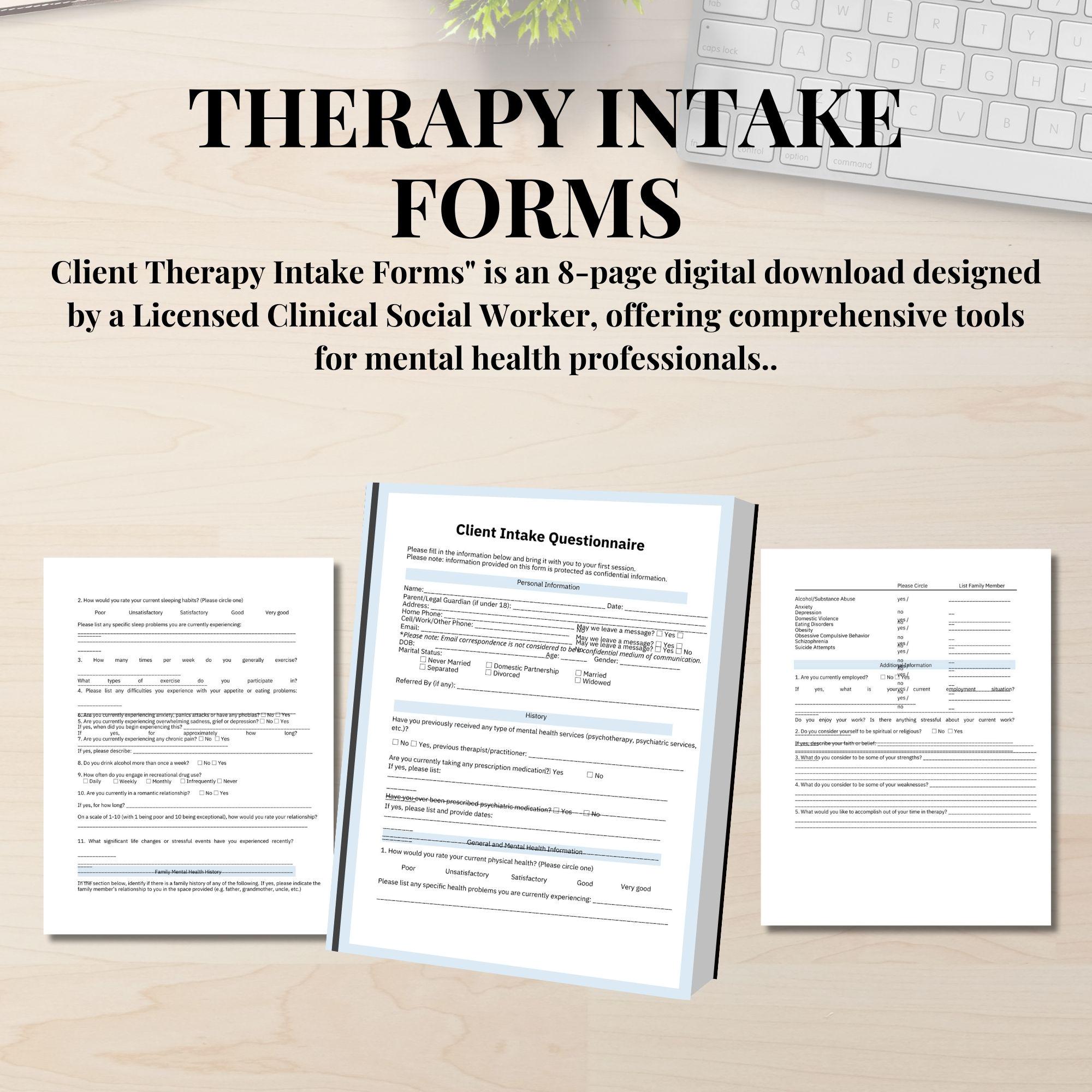 Therapy Forms Client Intake Forms, Therapist Worksheets, Client Intake ...