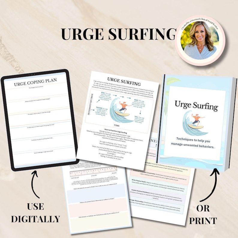Urge Surfing Worksheets, Addiction, Sobriety, Therapy Worksheets ...