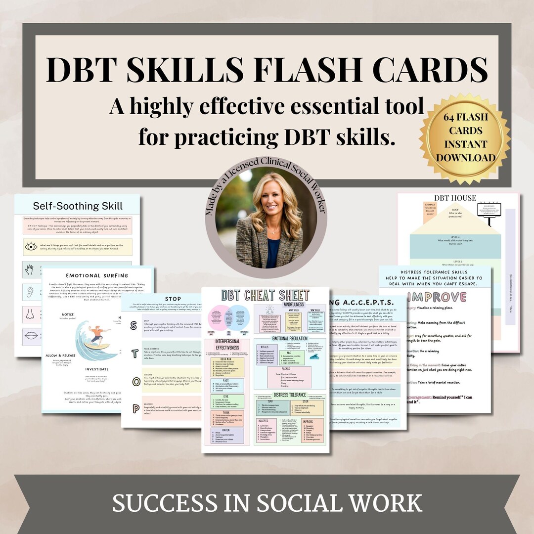 DBT Skills Cards, DBT Coping Skills Flash Cards, Anxiety Affirmation ...