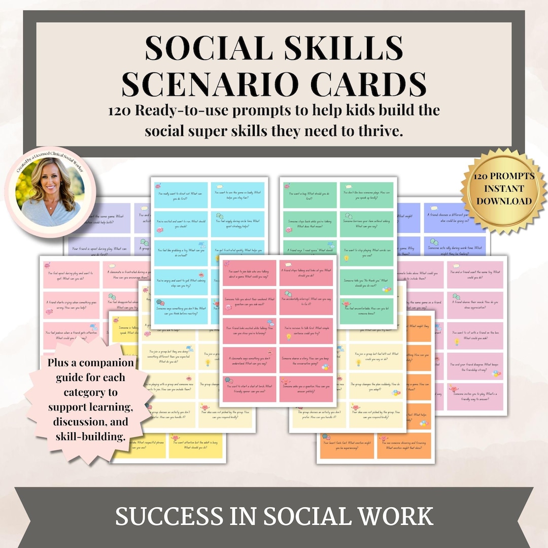 Social Skills Scenario Cards for Kids 120 SEL Prompts for Autism Social ...