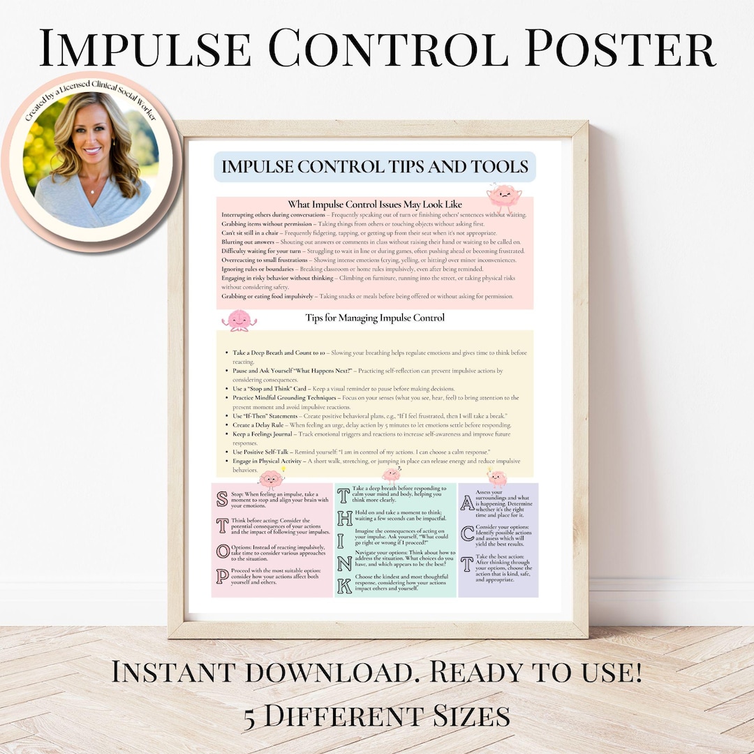 Impulse Control Poster, Calming Technique, ADHD Executive Functioning ...