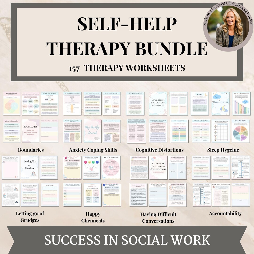 Therapy Worksheet Bundle, Self-help Therapy Bundle. Self-care Coping ...