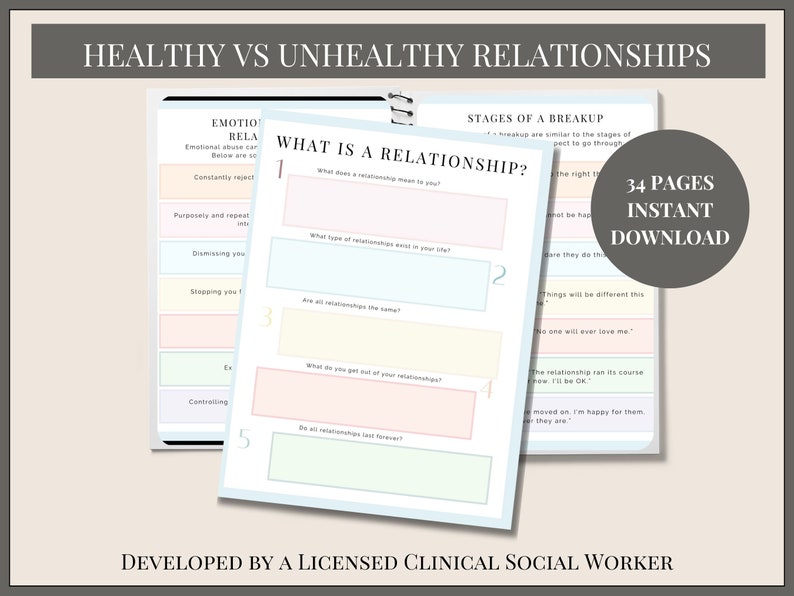 Healthy Vs Unhealthy Relationships Workbook, Teen Therapy Worksheets ...