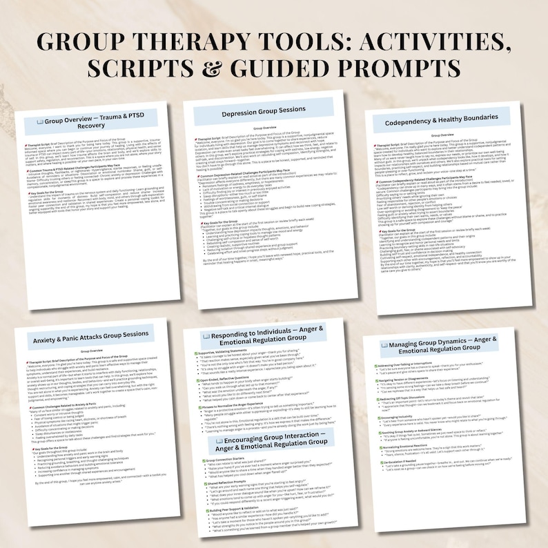 Group Therapy Workbook & Cheat Sheet, Counseling Template, Therapist ...
