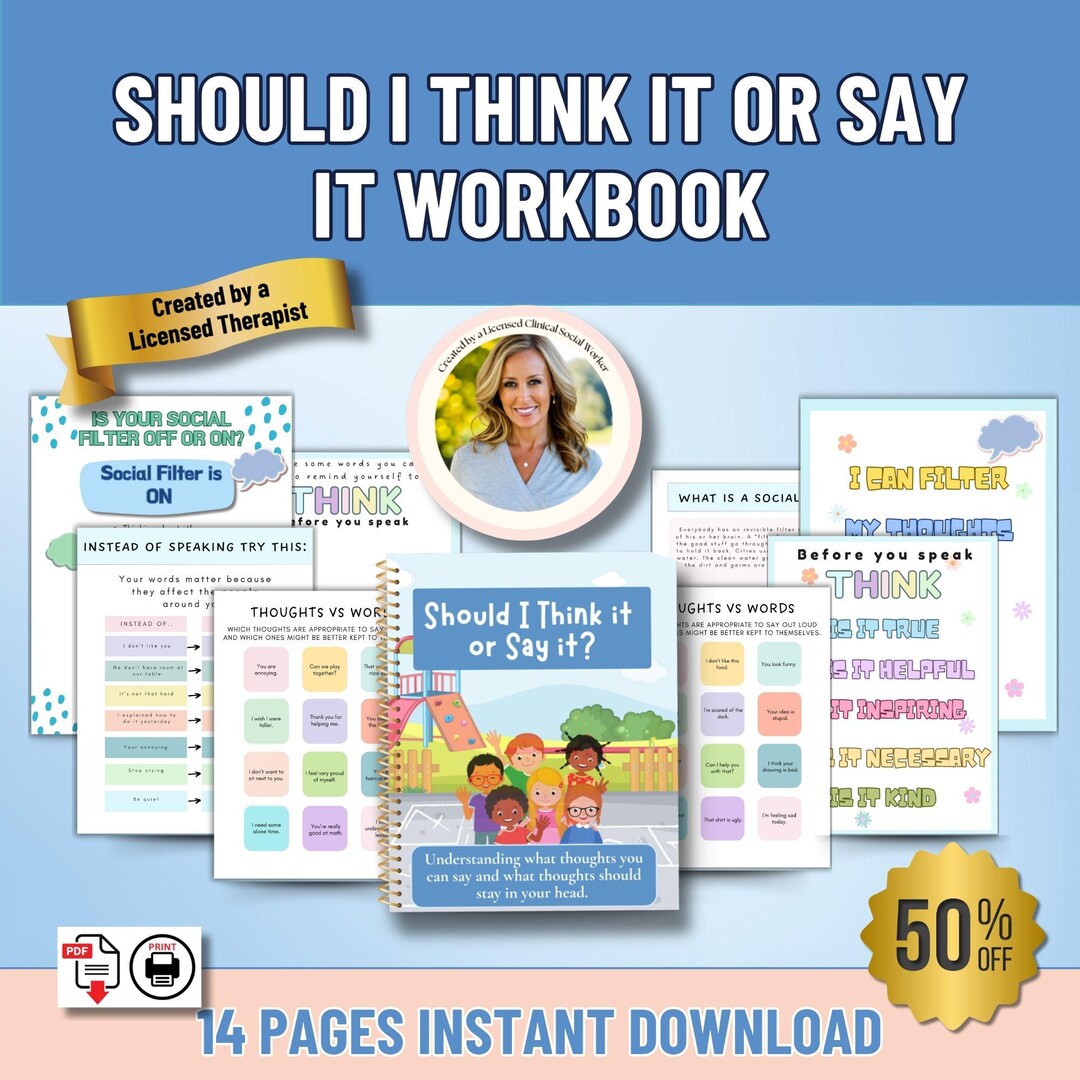 Think It or Say It Worksheets, Social Filter Activities, Kids Social ...