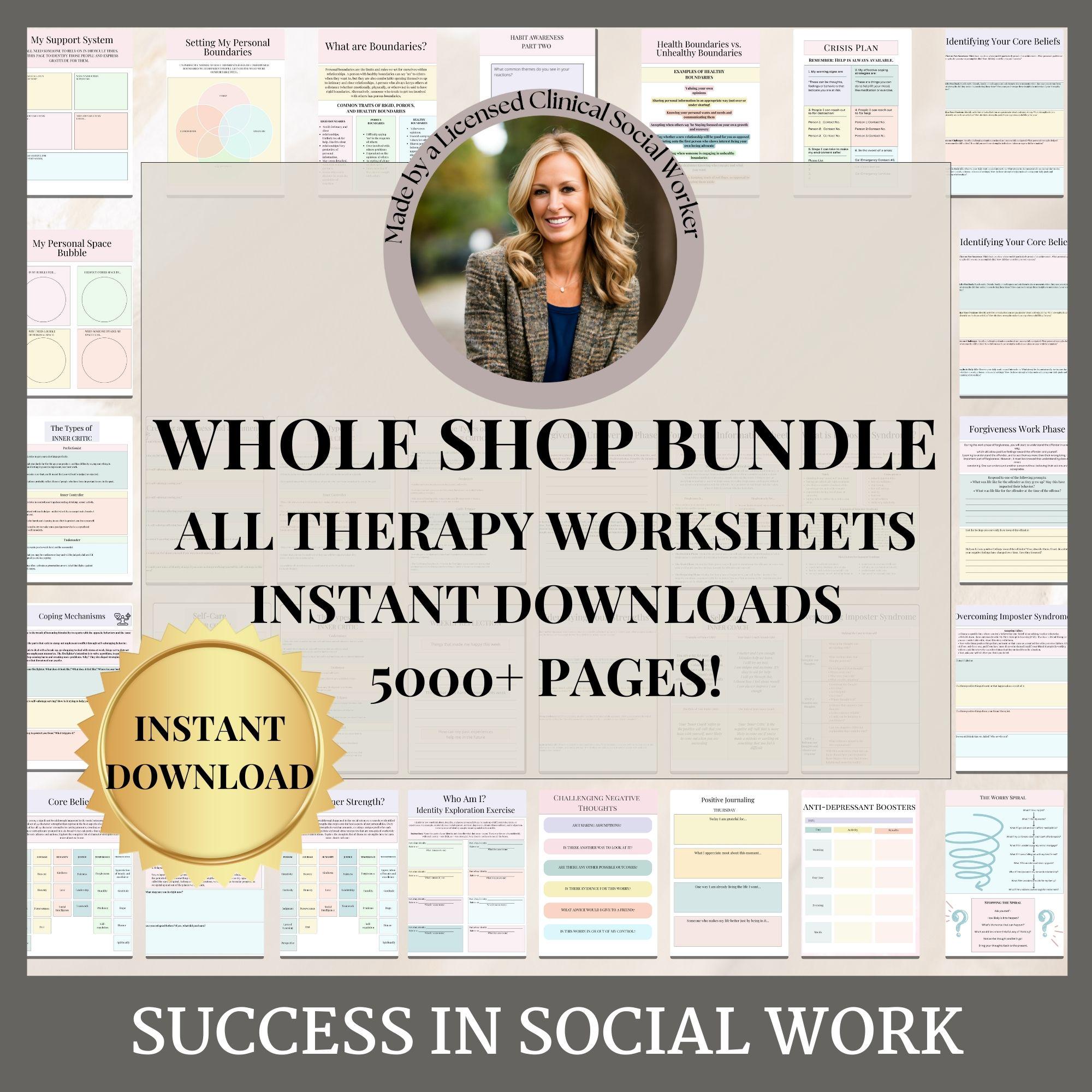 Whole Shop Therapy Worksheet Bundle, Complete Shop Bundle,anxiety ...