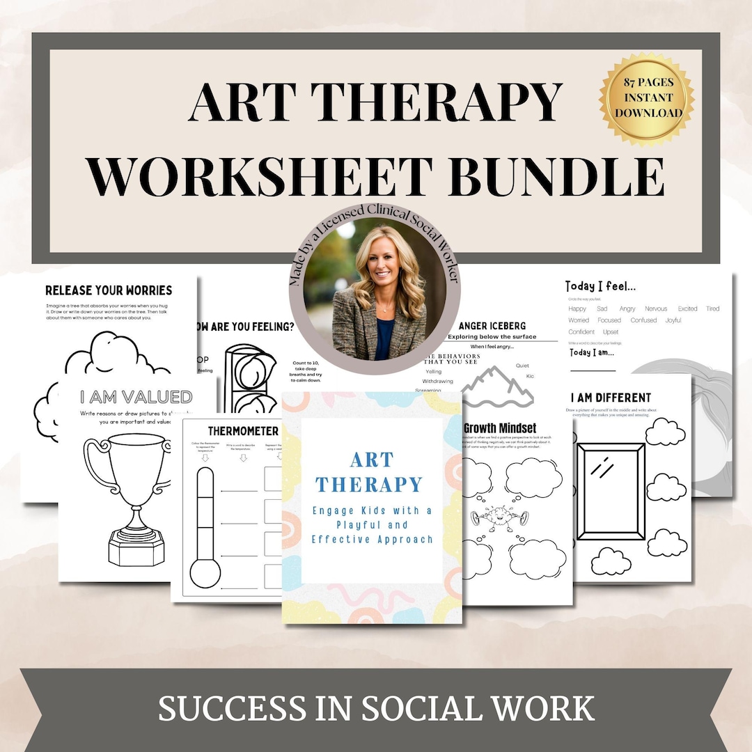 Art Therapy Worksheets for Mental Health School Counselors Therapists and Psychologists, Anxiety ...
