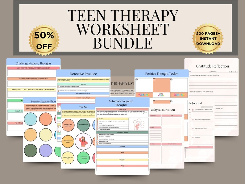 Teen Therapy Worksheet Bundle, Therapist Journal Anxiety, Teenagers ...