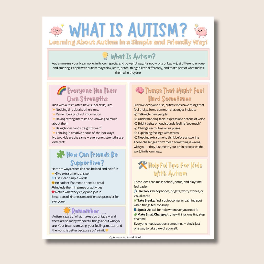 Kid's Autism Info Sheet for Therapist, Parents, School Counselors and ...