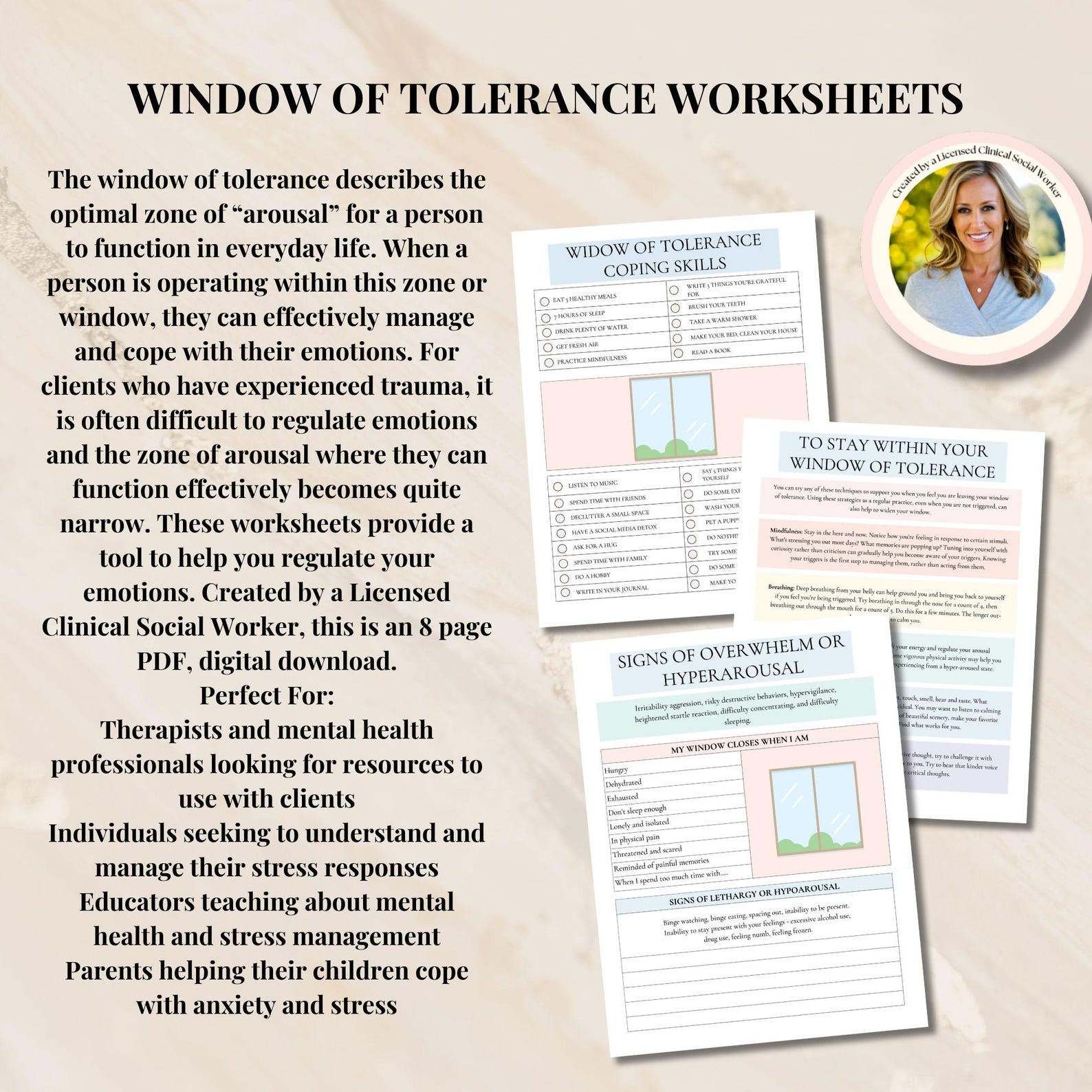 Window of Tolerance Nervous System Response, Therapy Worksheets, Window of Tolerance Worksheet ...