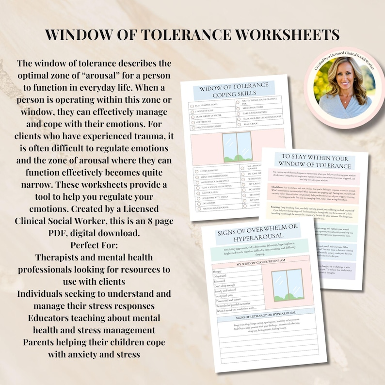 Window of Tolerance Nervous System Response, Therapy Worksheets, Window ...