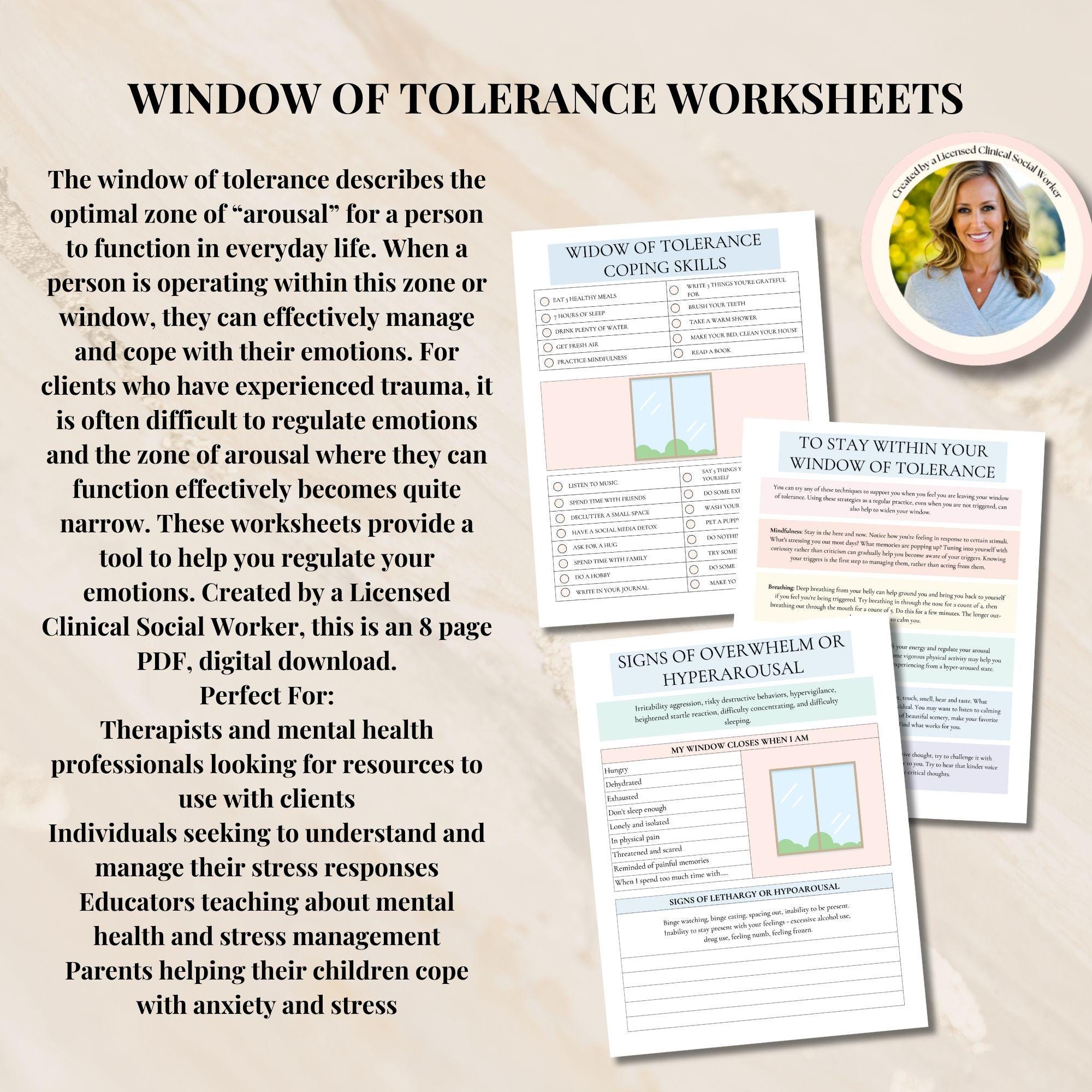 Window of Tolerance Nervous System Response, Therapy Worksheets, Window ...