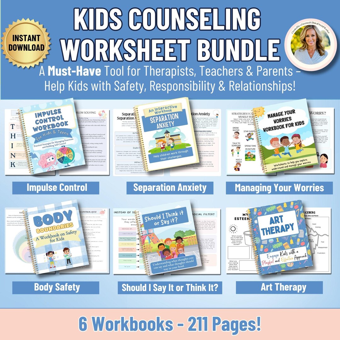 Kids Therapist/counselor Workbook Bundle, Child Therapy ,social ...