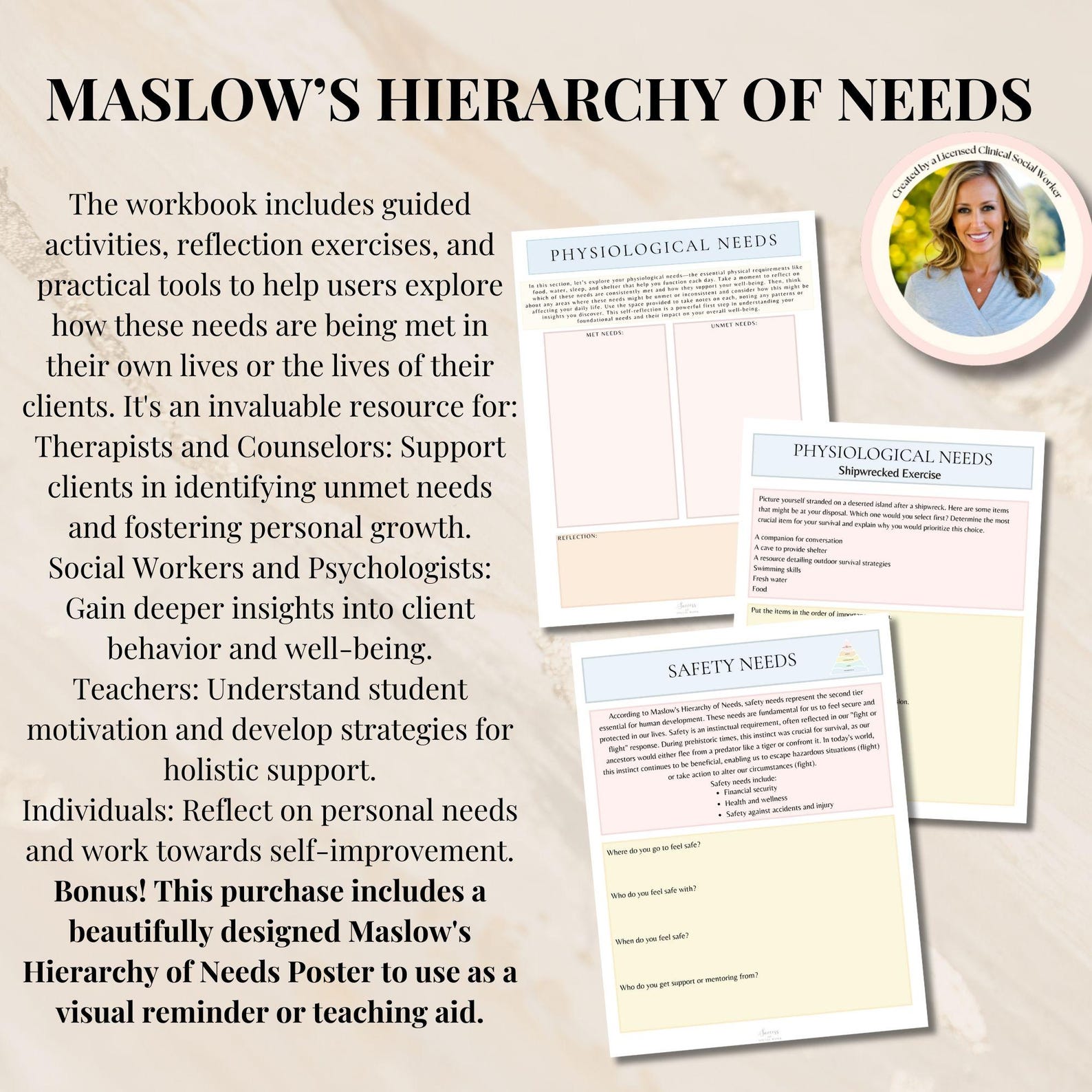 Maslow's Hierarchy of Needs Worksheets, Self Actualization, Mental ...
