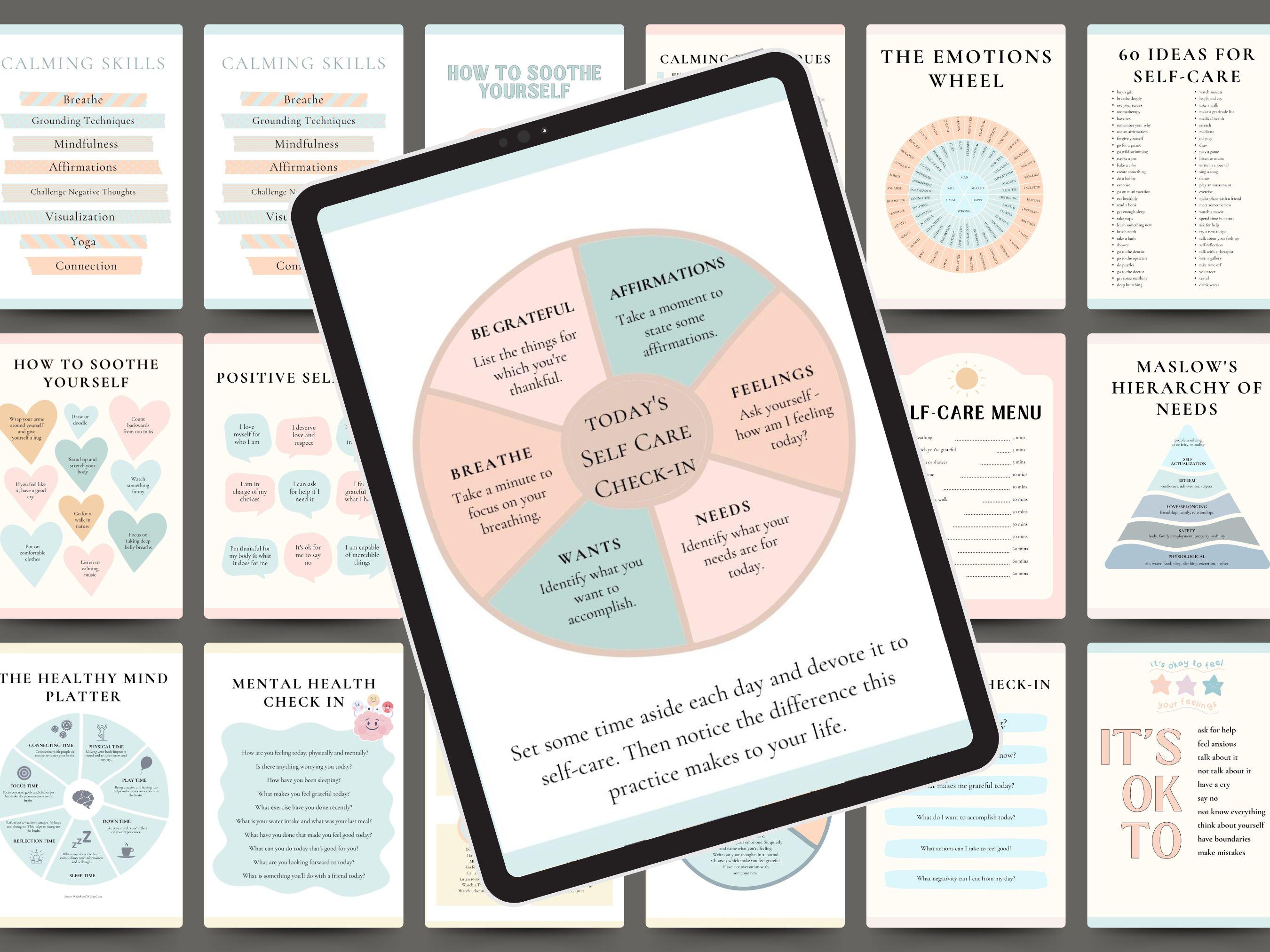 Self-care Flash Cards, Therapy Office Art, Counselor Office Decor ...