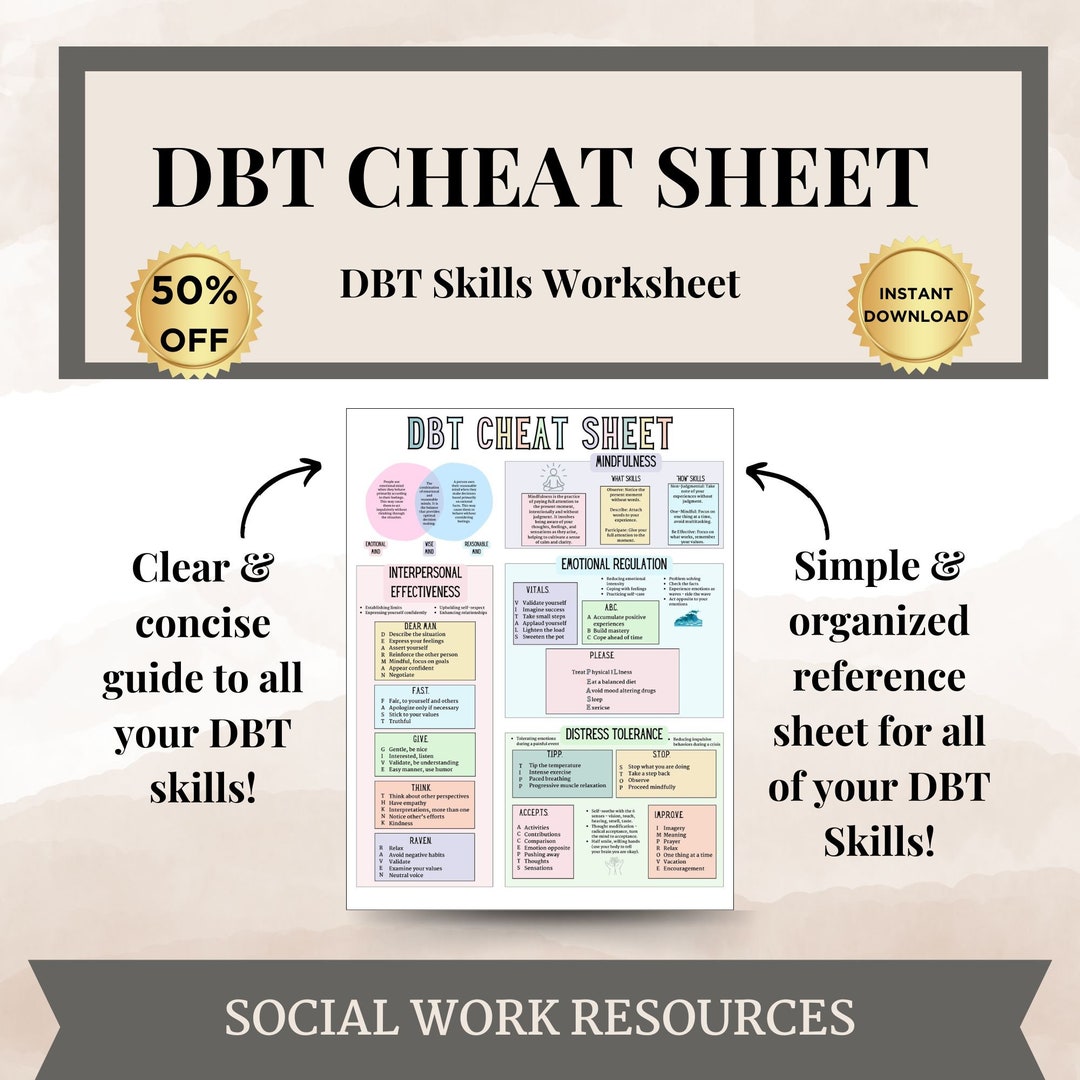 DBT Cheat Sheet, Therapy Worksheet, DBT Skills, Mental Health Printable ...