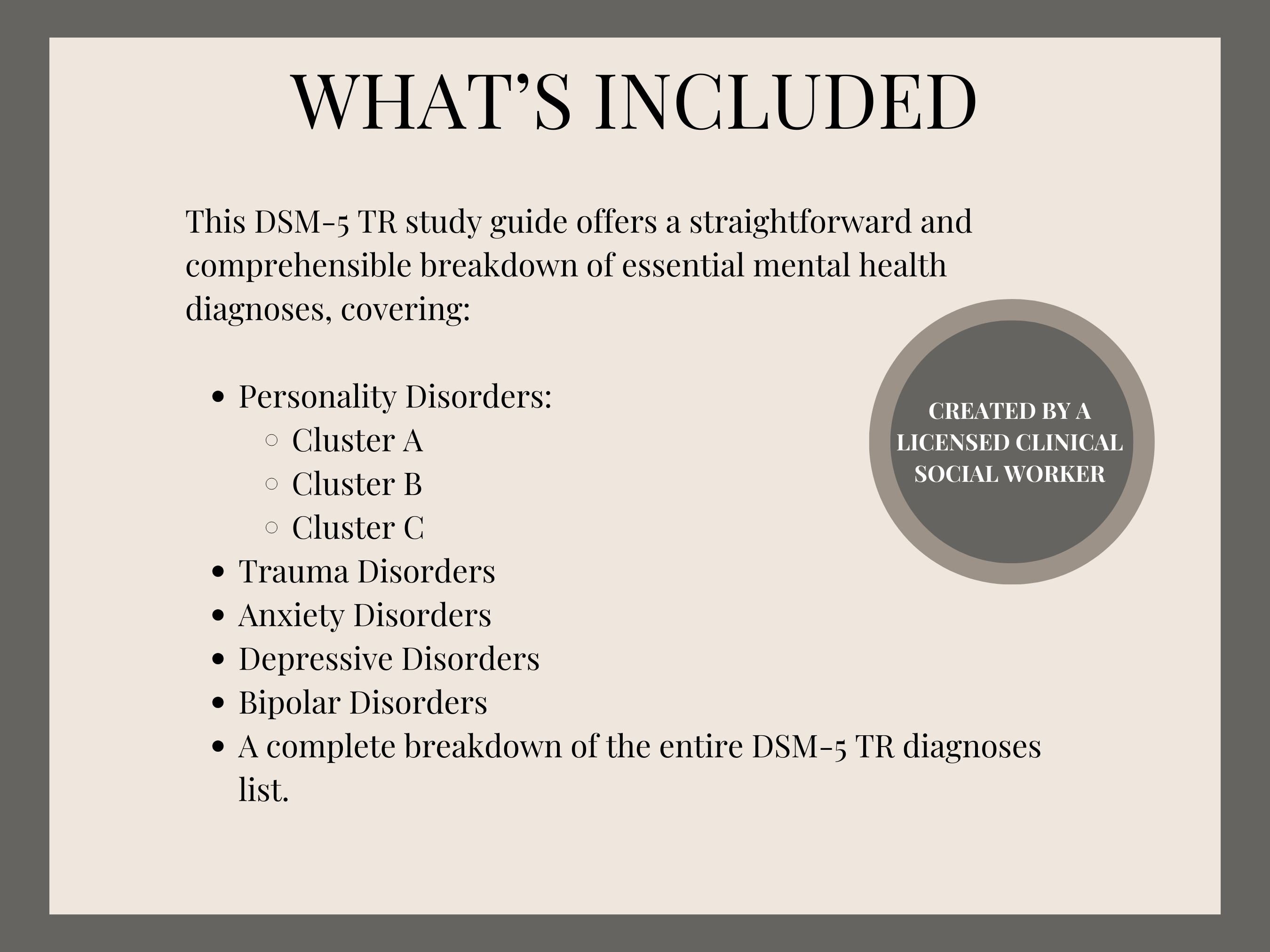 Mental Health Diagnoses, DSM-5/DSM-5TR, Dsm-5-tr Study Guide ...