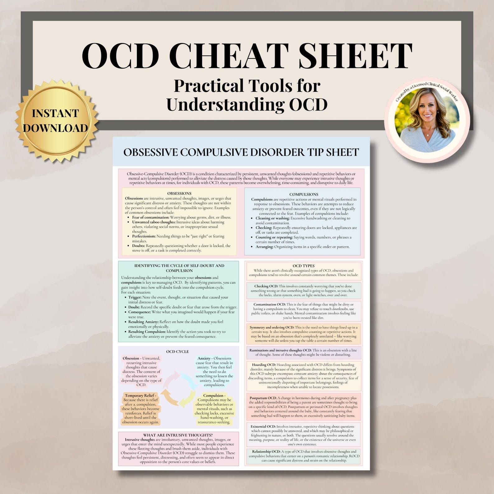 Obsessive Compulsive Disorder Coping Skills Tip Sheet for Therapist ...