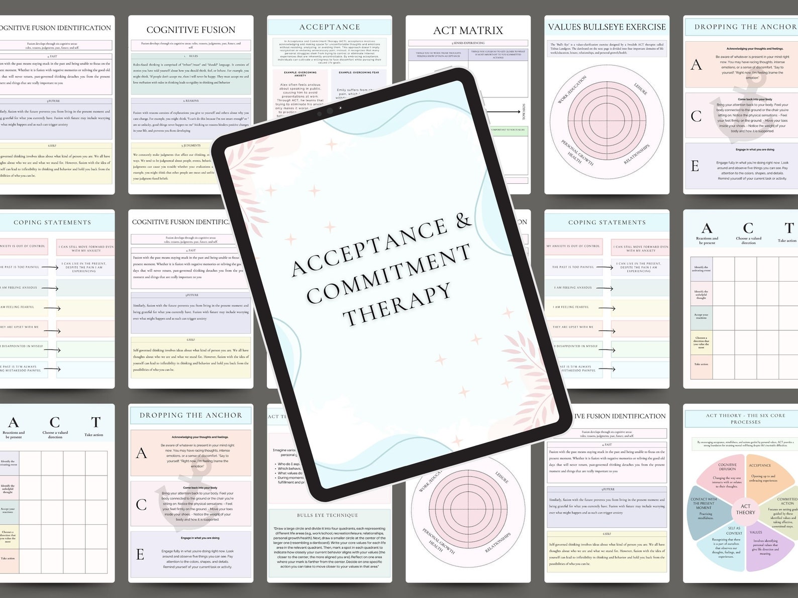 Acceptance and Commitment Therapy Worksheets,act Therapy Worksheets, Values Bullseye, Therapy ...