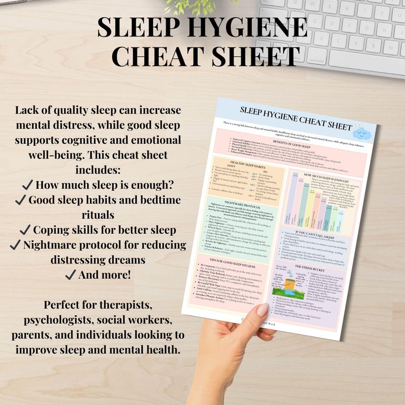 Sleep Hygiene Cheat Sheet, Sleep Journal, Therapy Office Decor, Self ...