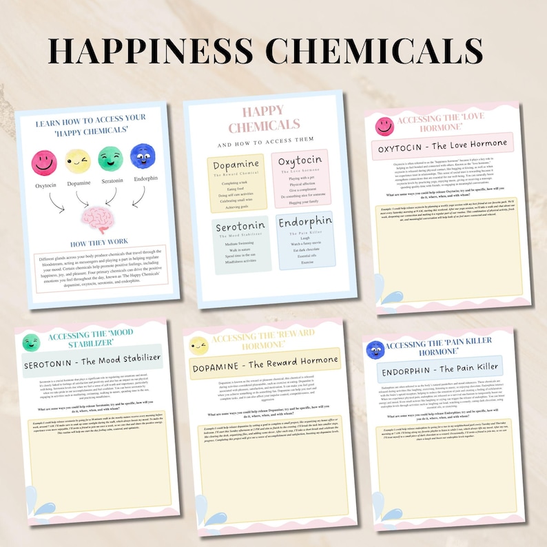 Happiness Chemicals Worksheet, Affirmations,social Psychology,therapy ...