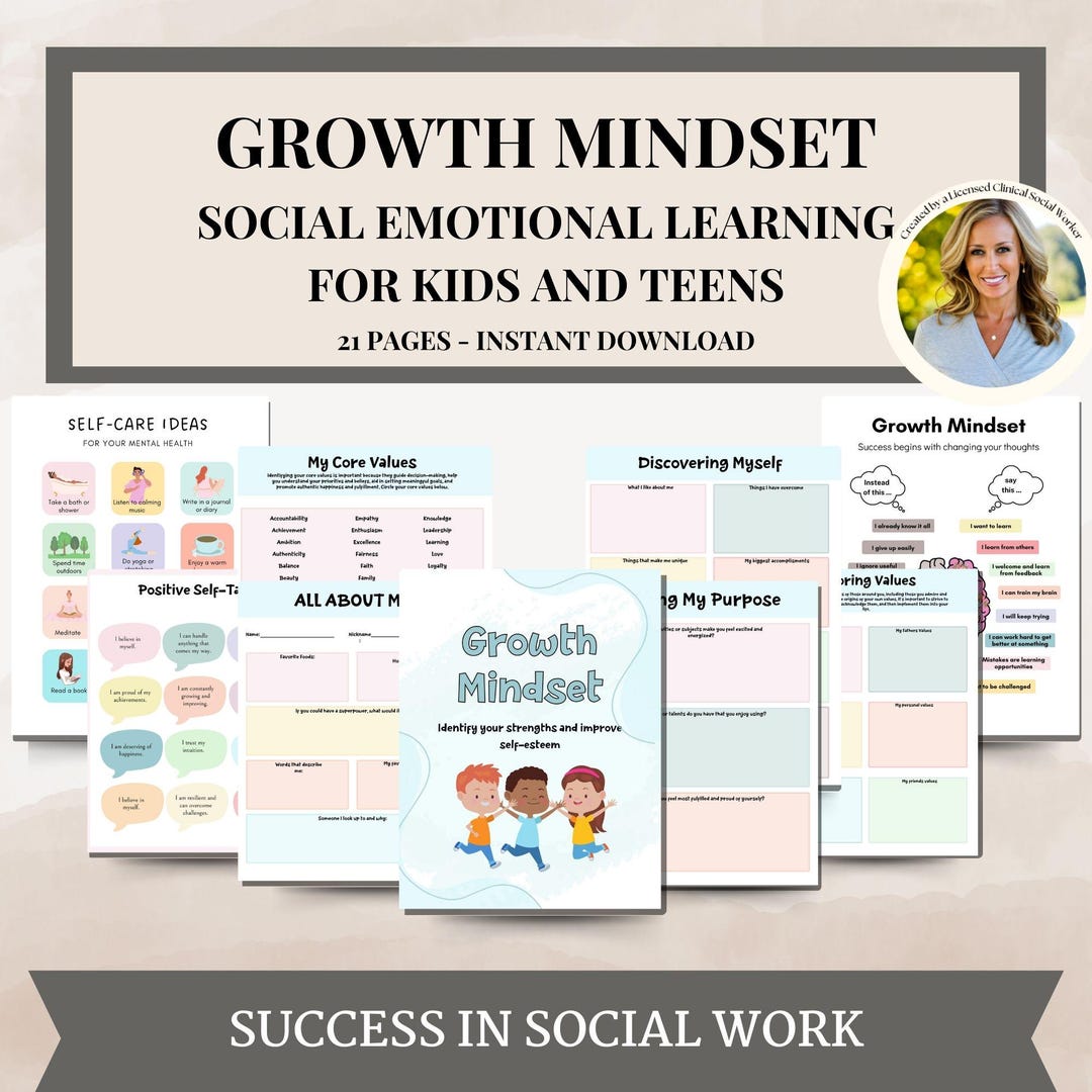 Growth Mindset Childrens Therapy Workbook for Kids Teens, Emotional ...