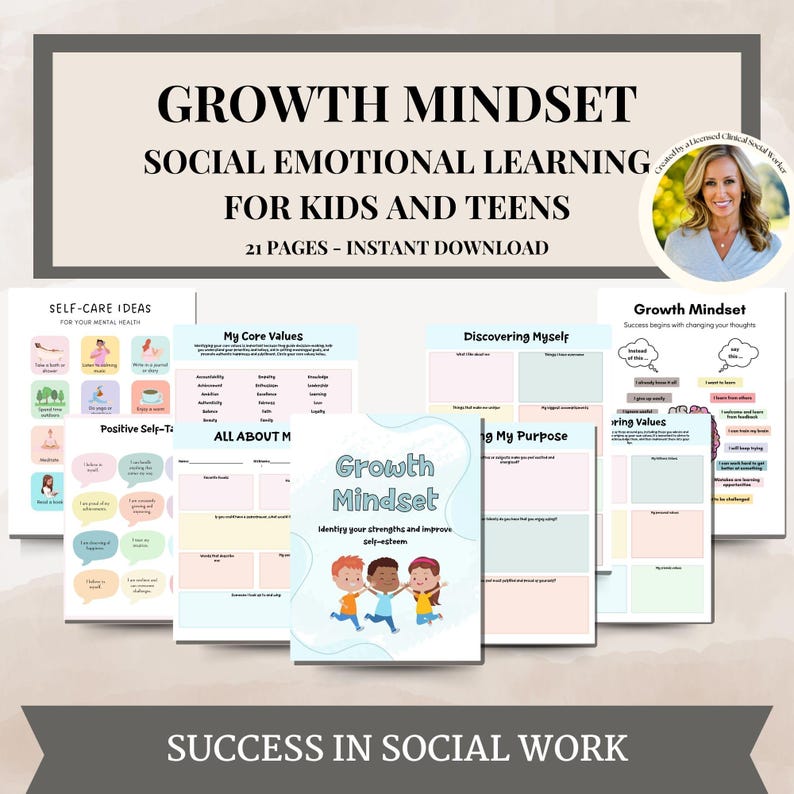 Growth Mindset Childrens Therapy Workbook for Kids Teens, Emotional ...