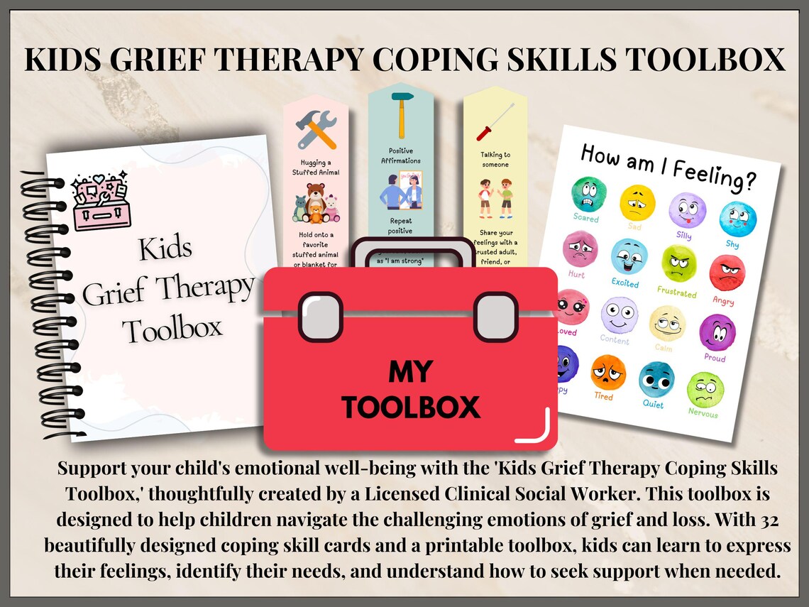 Grief Therapy Coping Skills Tool Box for Kids, Kids Therapy, Social ...