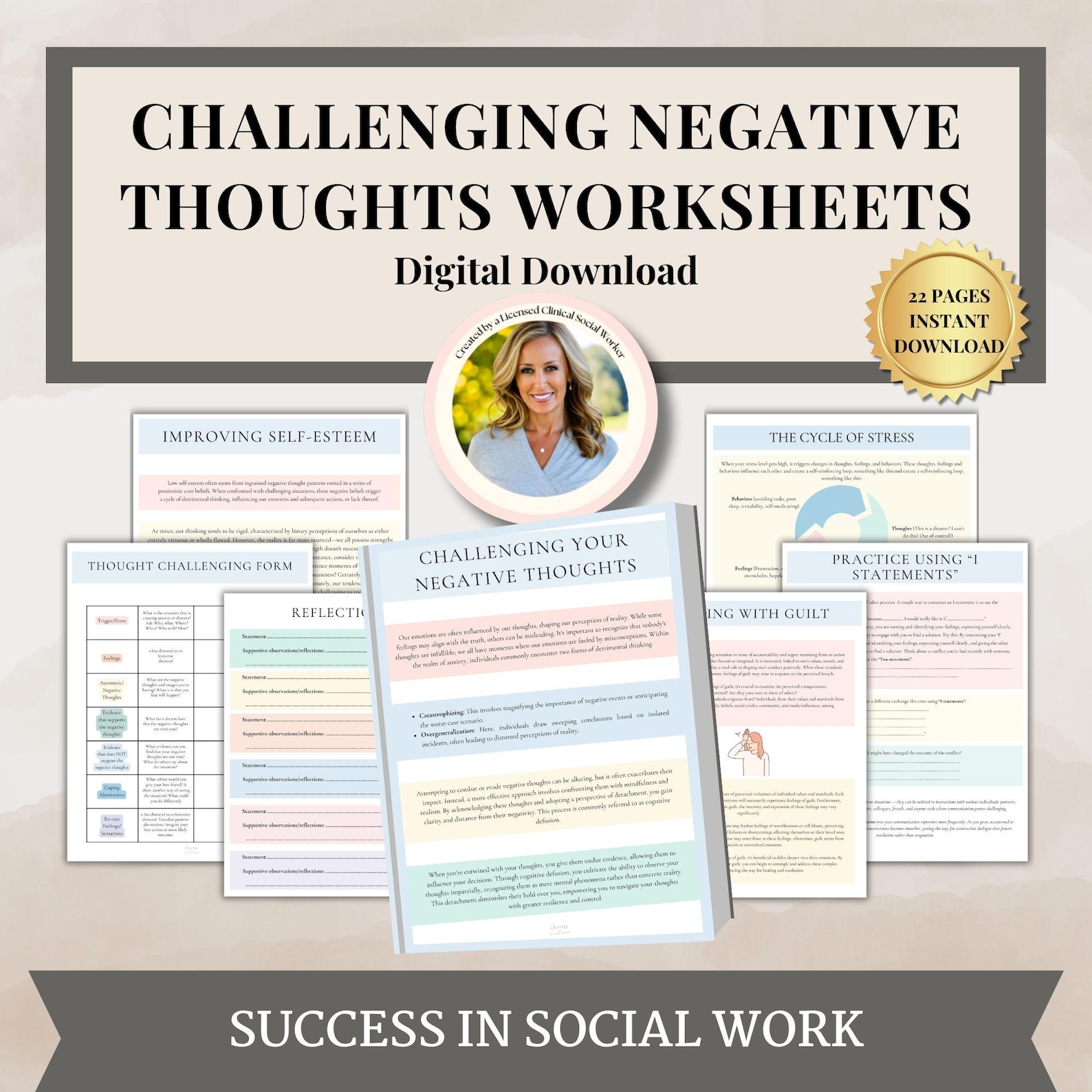 Challenging Automatic Negative Thoughts, Mental Health Printable, CBT ...