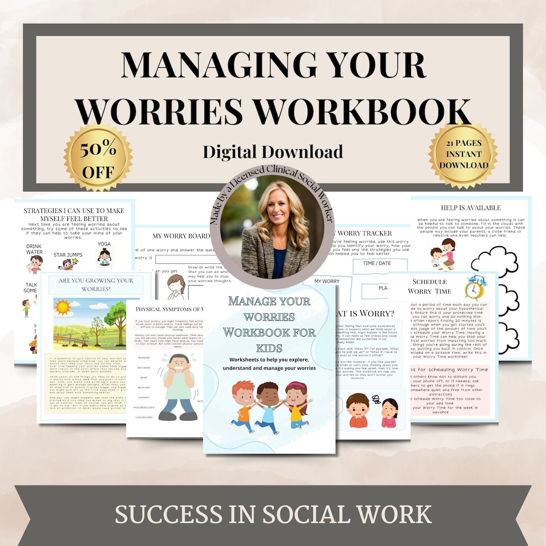 Worry Anxiety Workbook for Kids, CBT Worksheets, Therapy Office Decor ...