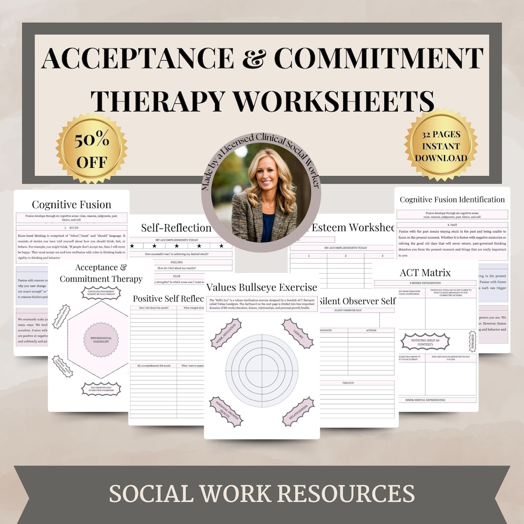 Acceptance and Commitment Therapy Worksheets,act Therapy Journal, ACT Therapy Worksheets, Values ...