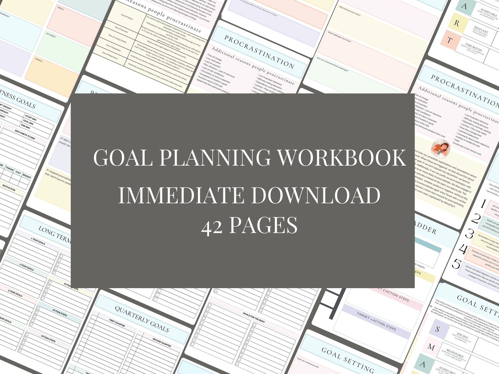 Goal Planner Bundle, SMART Goal Setting Kit,monthly Habits Reflections ...