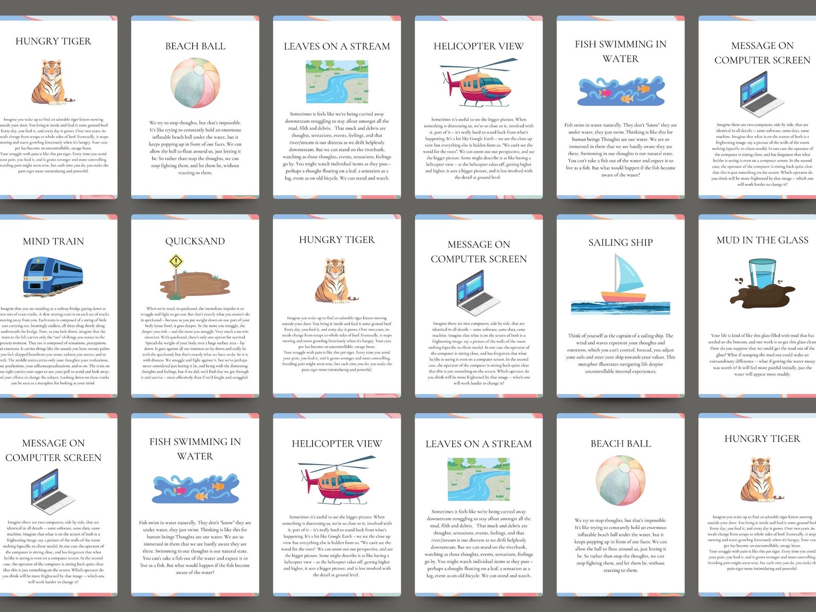 ACT Metaphors, Acceptance Therapy Metaphor Flash Cards, Commitment ...