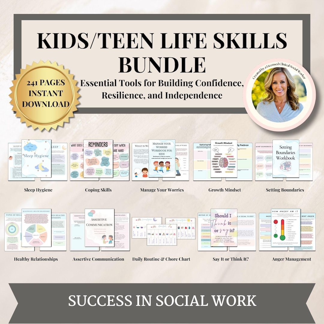 Kids & Teen Life Skills Worksheet Bundle, Therapy Worksheets, Calming ...