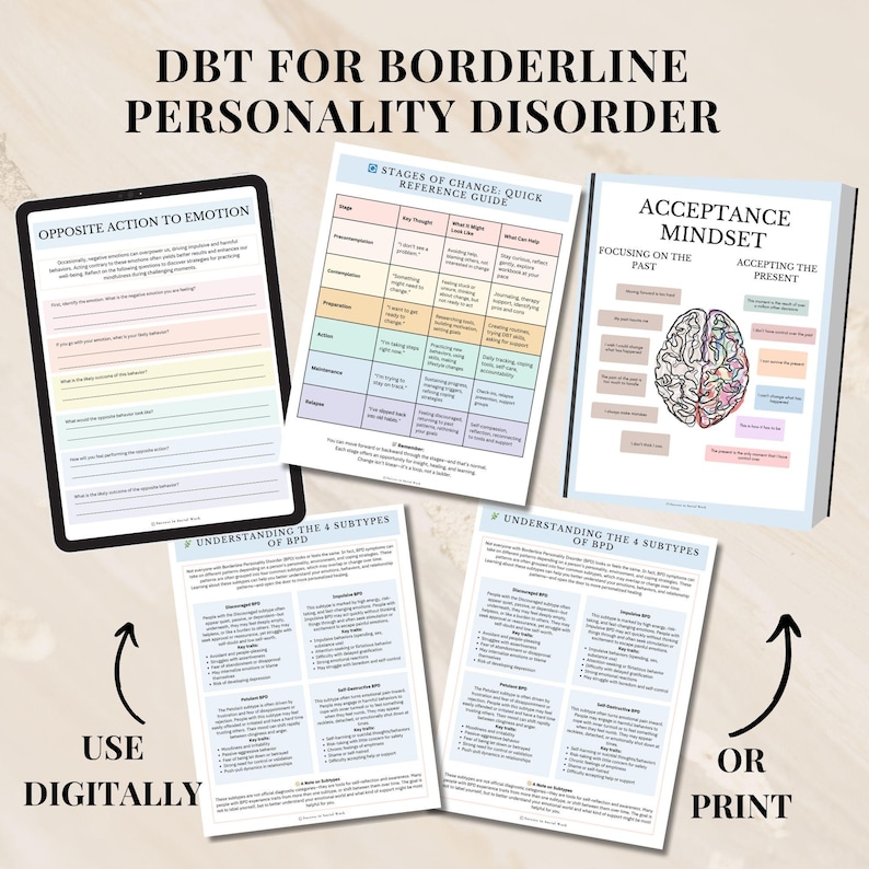 Borderline Personality Disorder Workbook BPD Worksheets Bundle, DBT ...