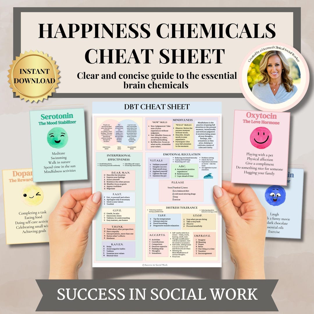 Happiness Chemicals Printable Cheatsheet and Flashcards, Therapy ...