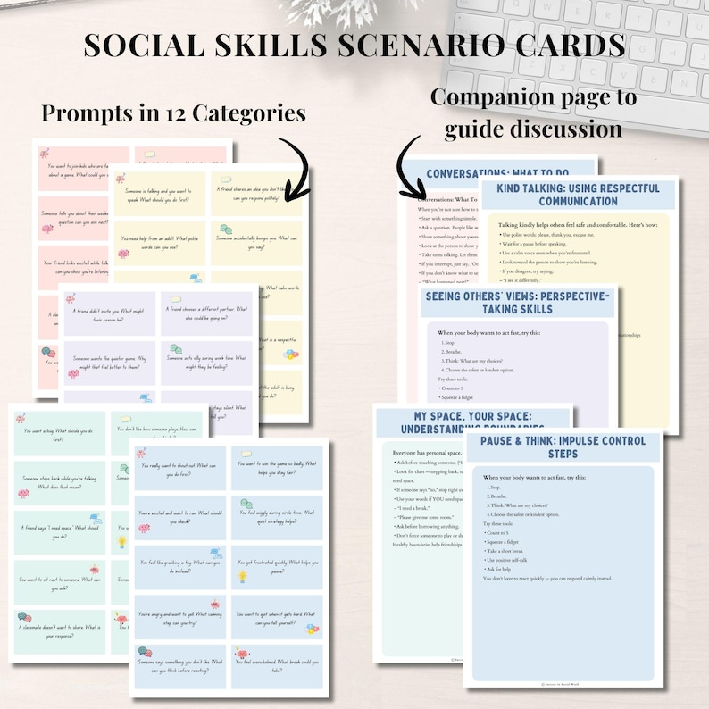 Social Skills Scenario Cards for Kids 120 SEL Prompts for Autism Social ...