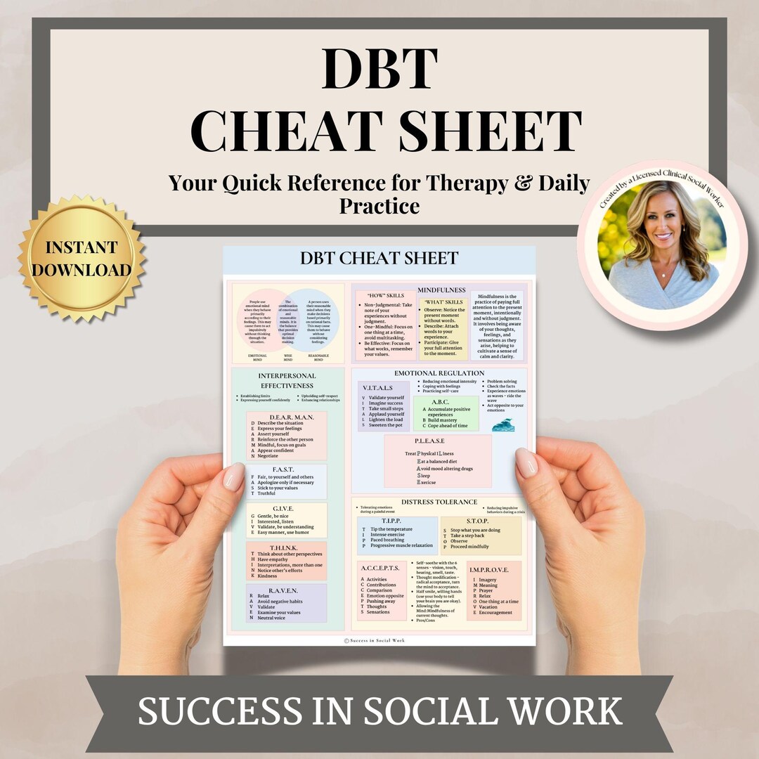 DBT Cheat Sheet, Therapy Worksheet, DBT Skills, Mental Health Printable ...