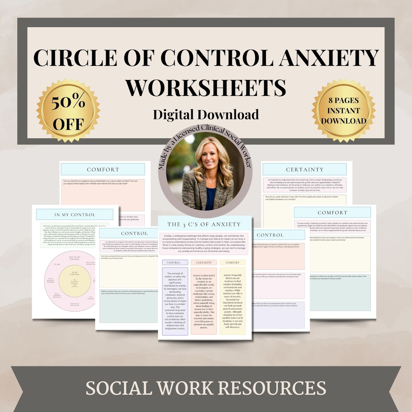 Anxiety Worksheets, Circle of Control, Therapy Tools, Therapy ...