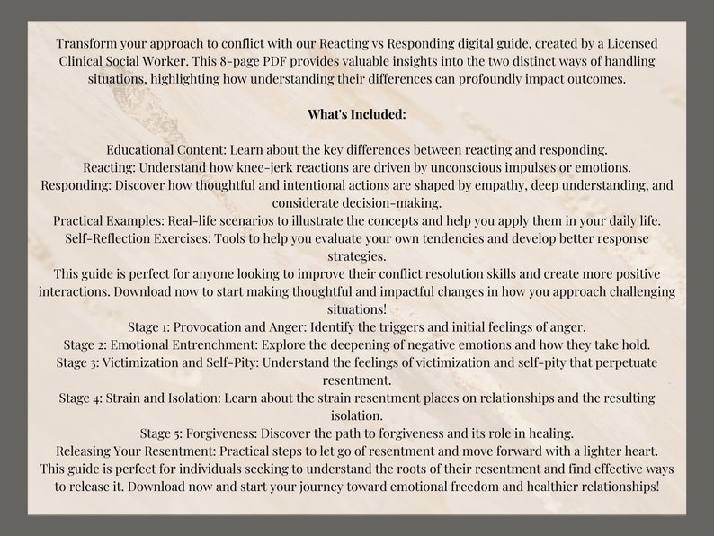 Responding Vs Reacting Worksheets Therapy Worksheets for Conflict ...