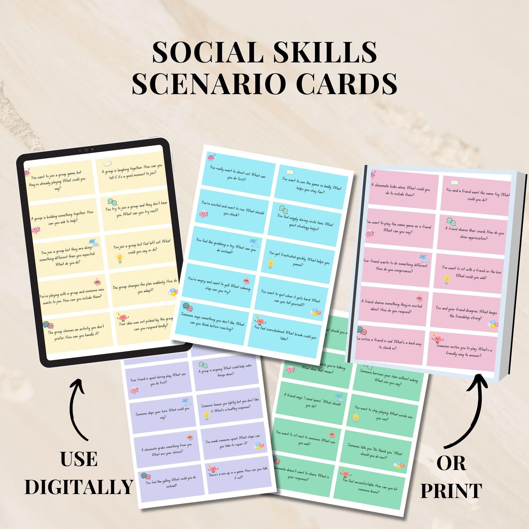 Social Skills Scenario Cards for Kids 120 SEL Prompts for Autism Social ...