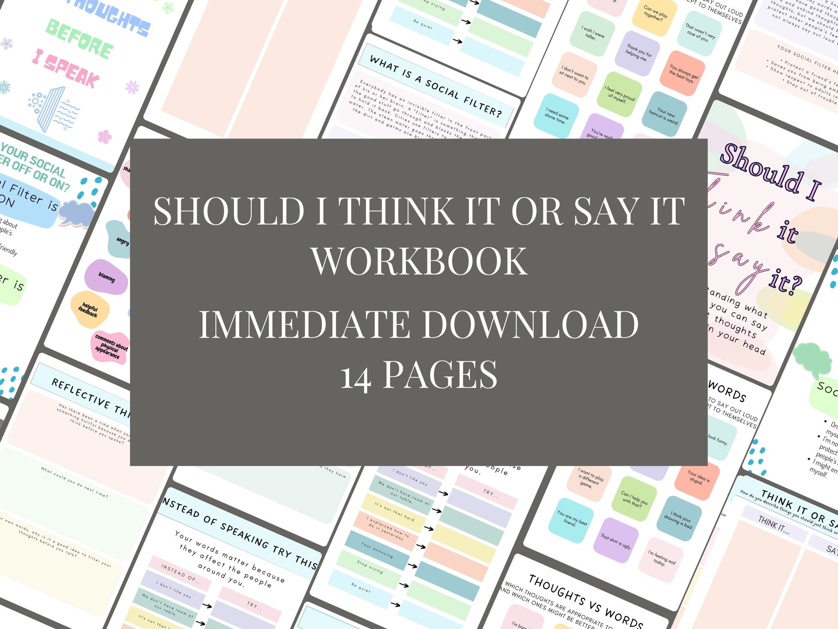 Think It or Say It Worksheets, Social Filter Activities, Social Skills ...