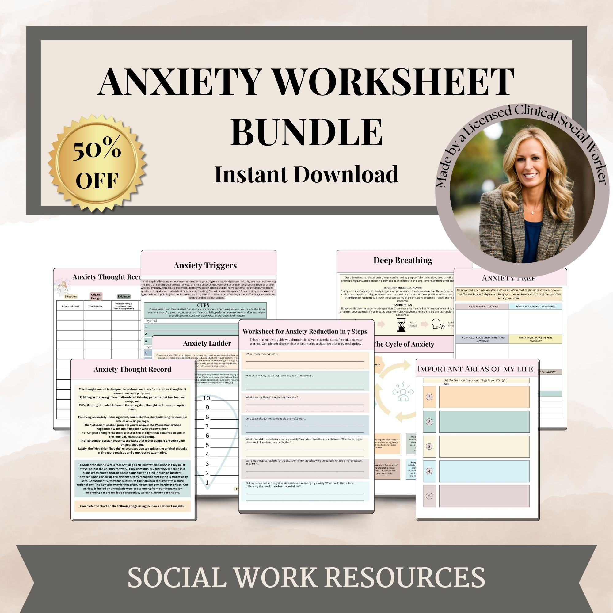 Anxiety Worksheets Bundle, Therapy Tools, Therapy Worksheets, Therapy ...