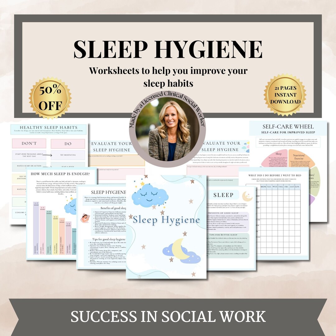 Sleep Hygiene Worksheets, Sleep Journal, Therapy Office Decor, Self ...