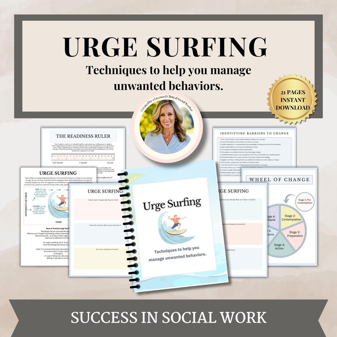 Urge Surfing Worksheets, Addiction, Sobriety, Therapy Worksheets ...
