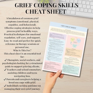 Grief Coping Skills Cheat Sheet,therapy Resources,psychologist Tools ...