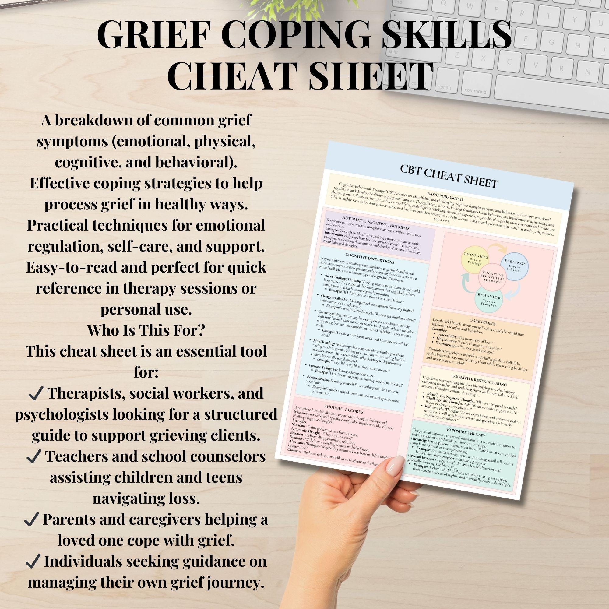 Grief Coping Skills Cheat Sheet,therapy Resources,psychologist Tools ...