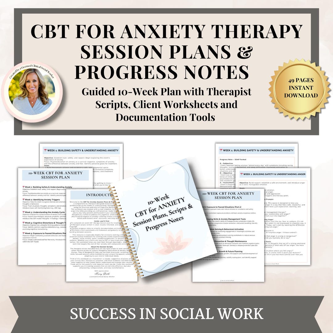 CBT for Anxiety Session Plans & Progress Notes for Therapy Sessions ...