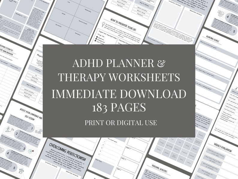 ADHD & Mental Health Planner, ADHD Planners Therapy Worksheets, ADHD ...